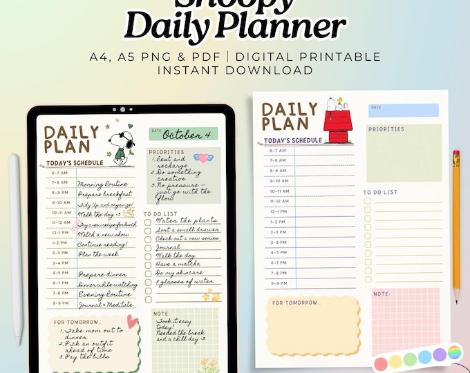 Snoopy Daily Planner Printable – Cute Daily Schedule PDF PNG, Peanuts ...