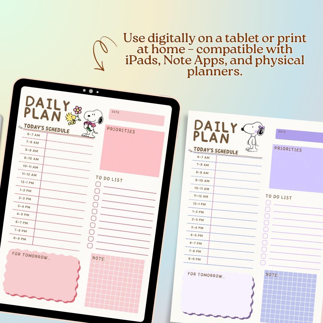 Snoopy Daily Planner Printable – Cute Daily Schedule PDF PNG, Peanuts ...