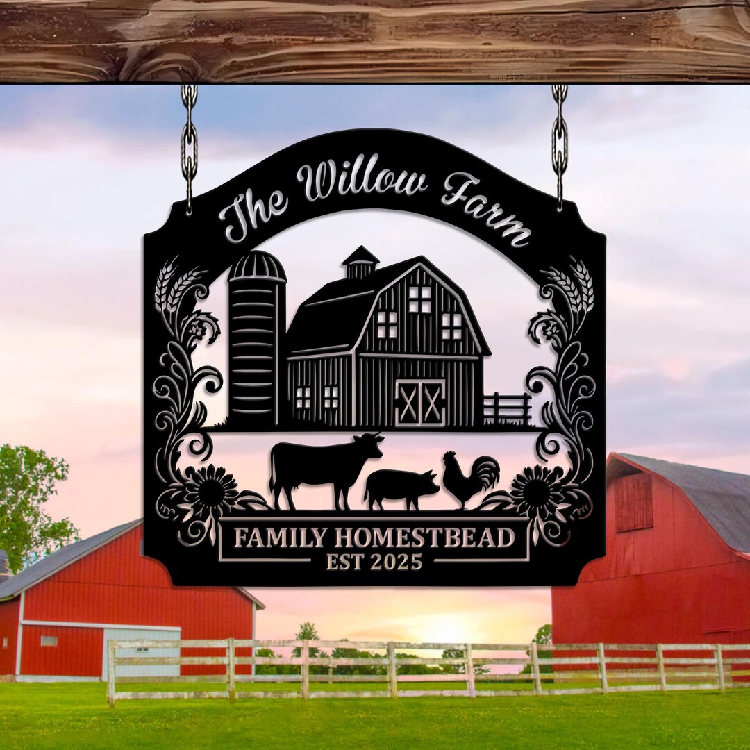 Personalized Farm Hanging Metal Sign, Custom Family Homestead Barn Sign ...