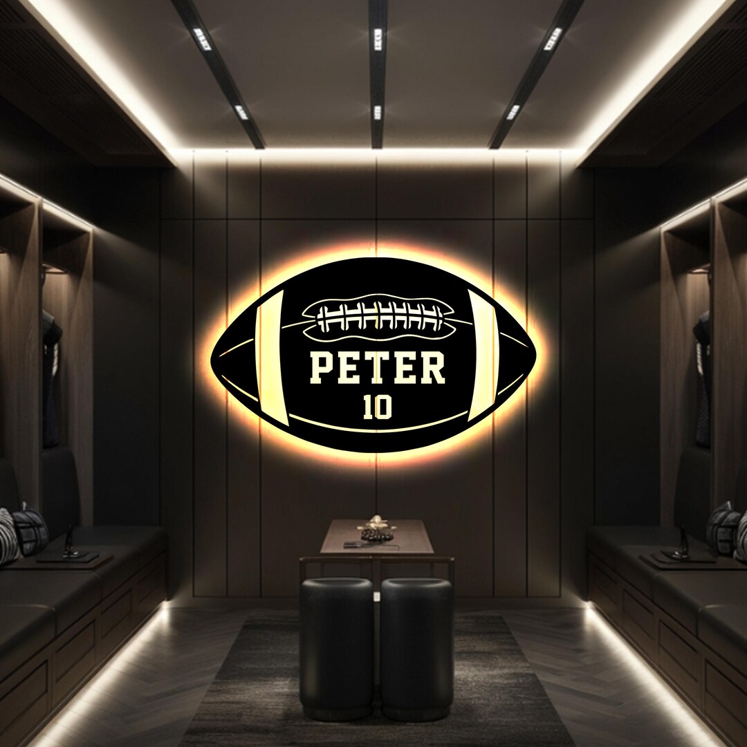 Personalized Football LED Wall Sign: Custom Name & Number, Sports Decor ...