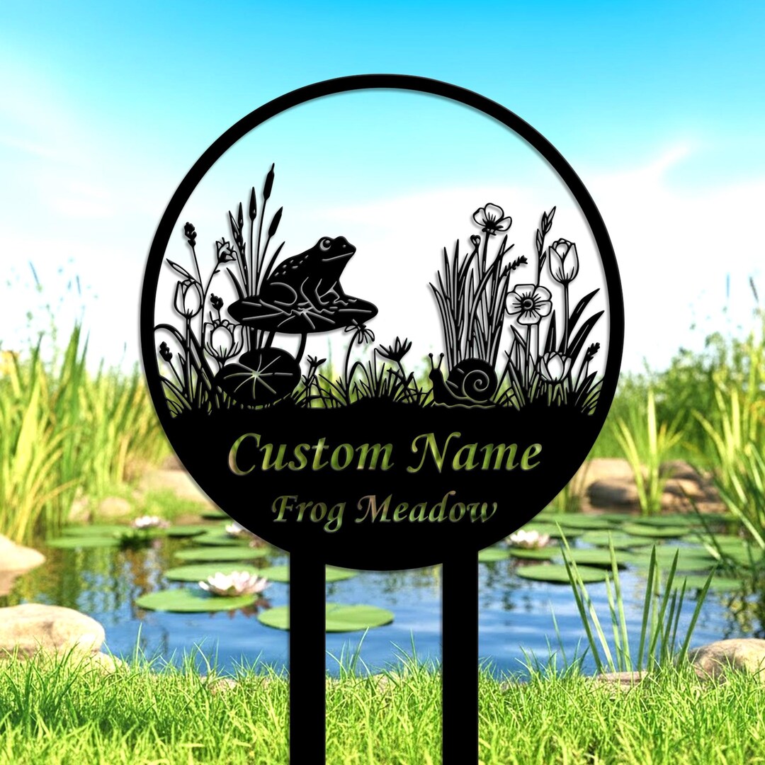 Personalized Frog Garden Sign - Custom Name Metal Yard Art, Frog Meadow ...