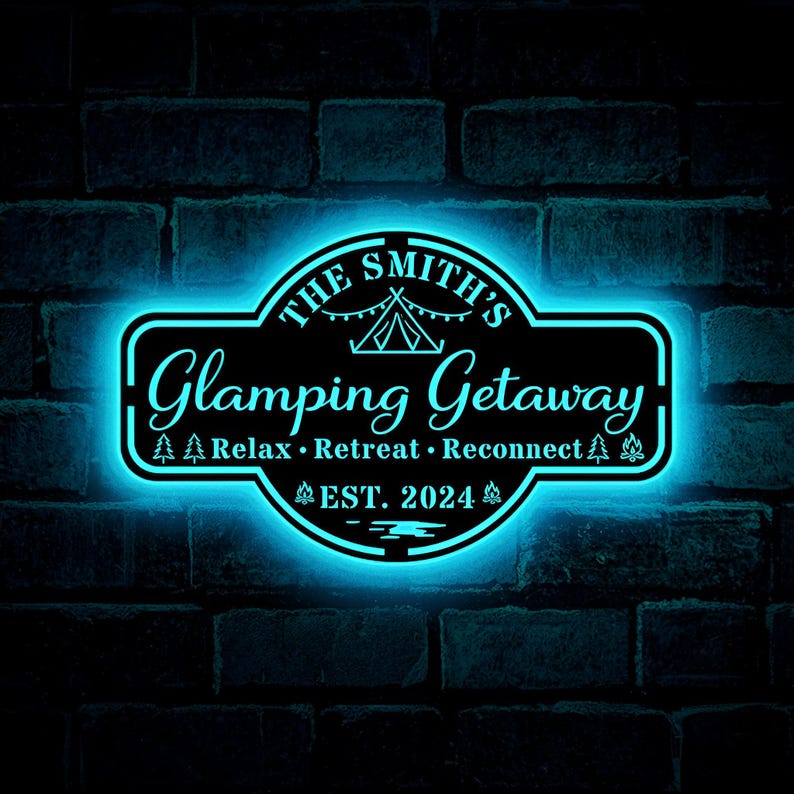 Custom Glamping Getaway LED Sign, Personalized Camping Cabin Decor ...