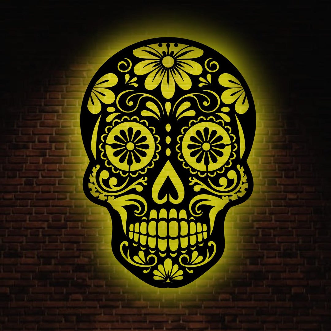 Sugar Skull Metal Wall Art | Day of the Dead Skull Sign | Floral Skull ...