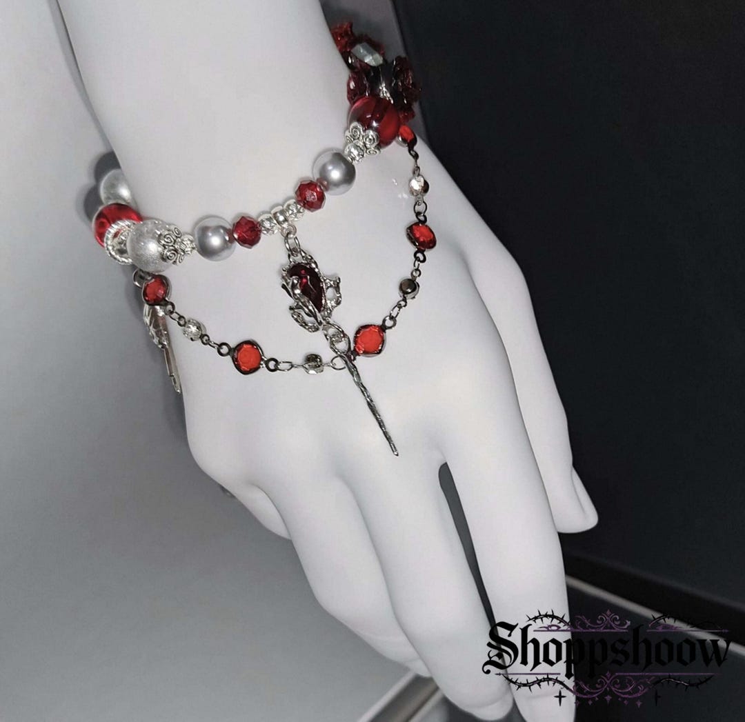 Love and Deepspace Sylus Gothic Ruby Raven & Rose Bracelet: Silver ...