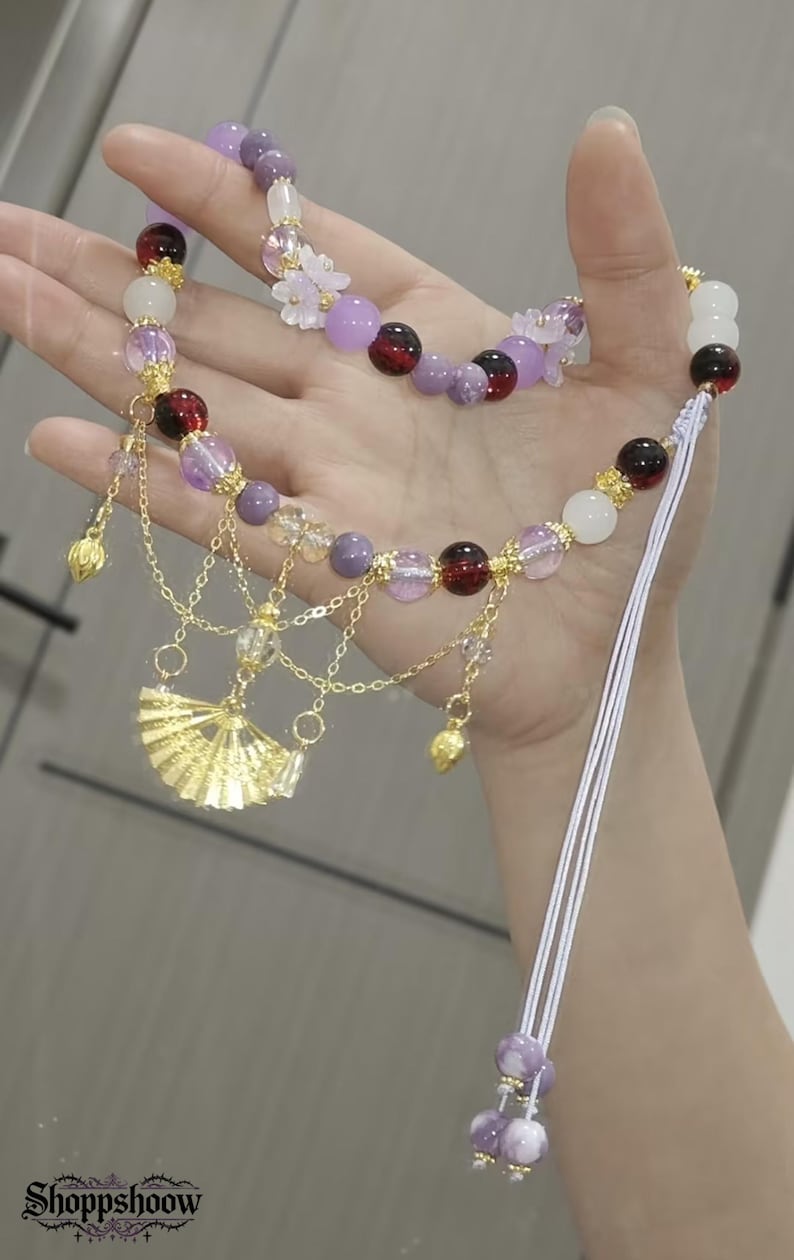 Demon Slayer Douma Double-strand Beaded Bracelet: Golden Fan Pendant ...