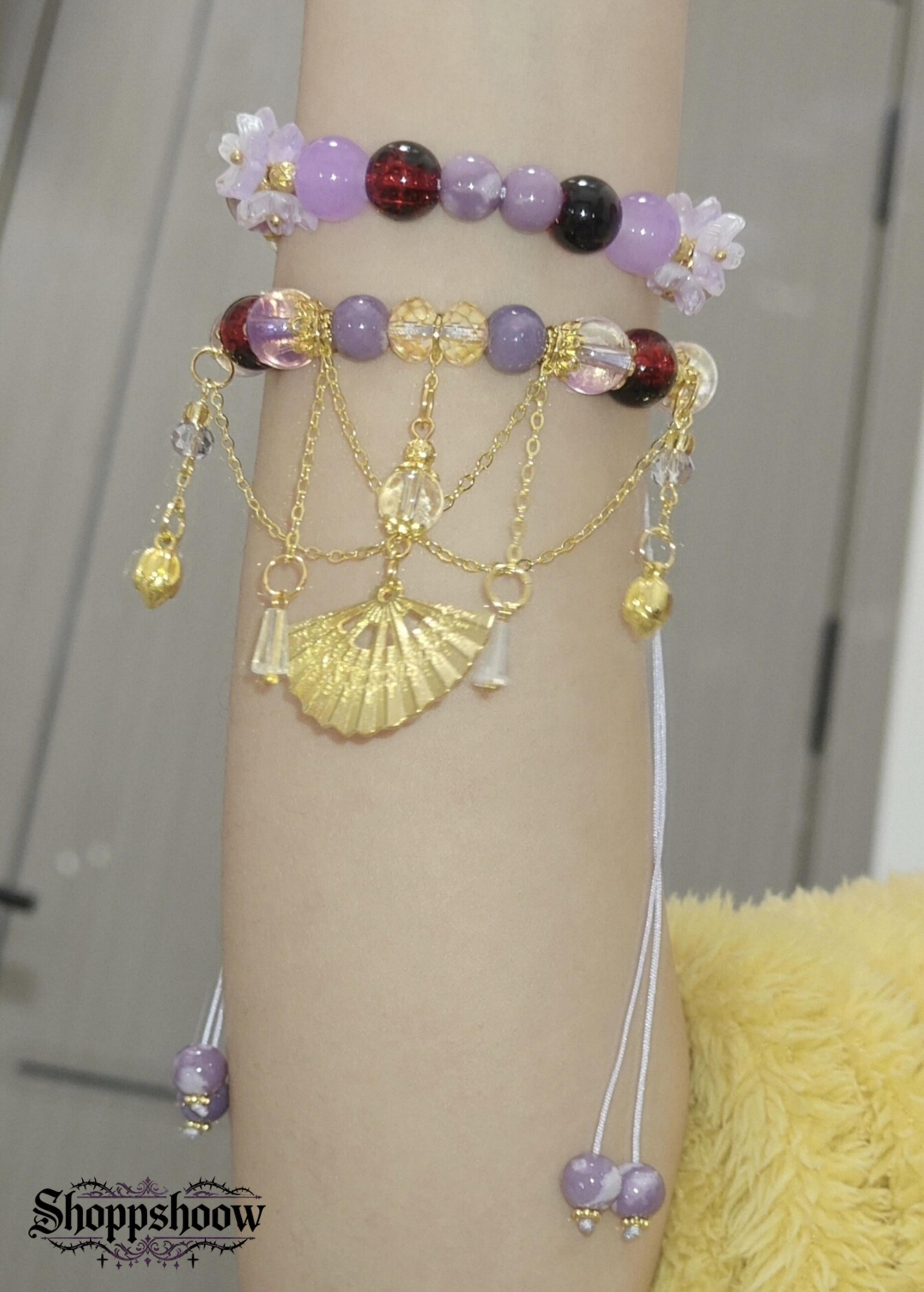 Demon Slayer Douma Double-strand Beaded Bracelet: Golden Fan Pendant ...