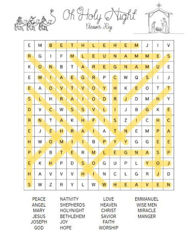 Oh Holy Night Word Search | Religious Christmas Activity | Printable ...
