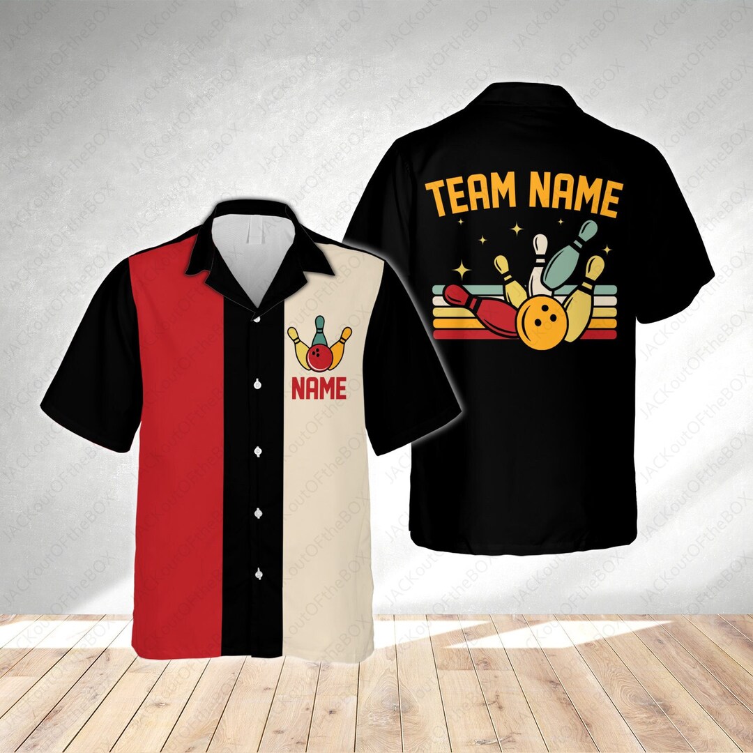 Personalized Retro Bowling Hawaiian Shirt, Custom Name Bowler Button ...