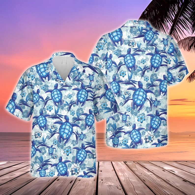 Funny Sea Turtle Hawaiian Shirt, Aloha Summer Button Down Shirt ...