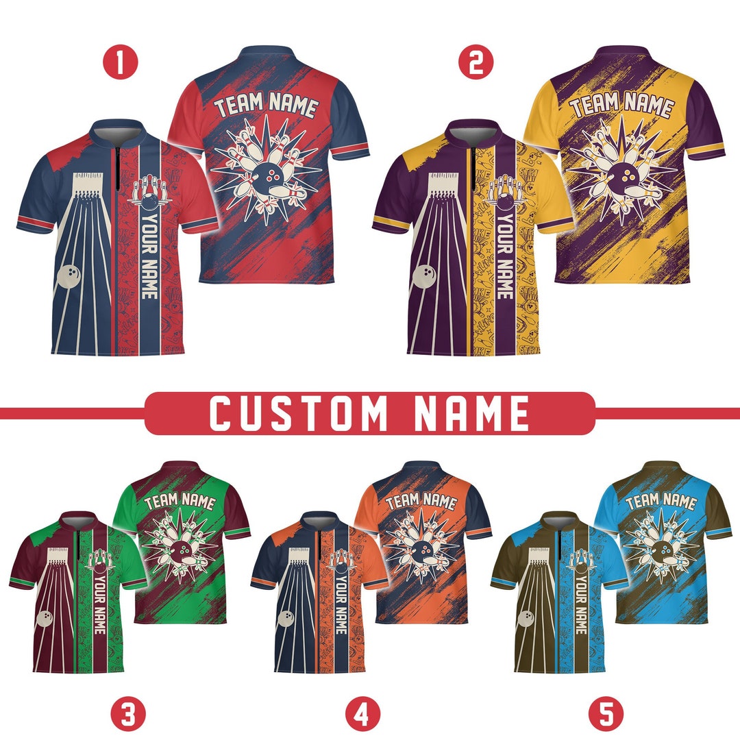 Personalized Bowling Jersey, Custom Name Zipper Sash Collar Bowling ...