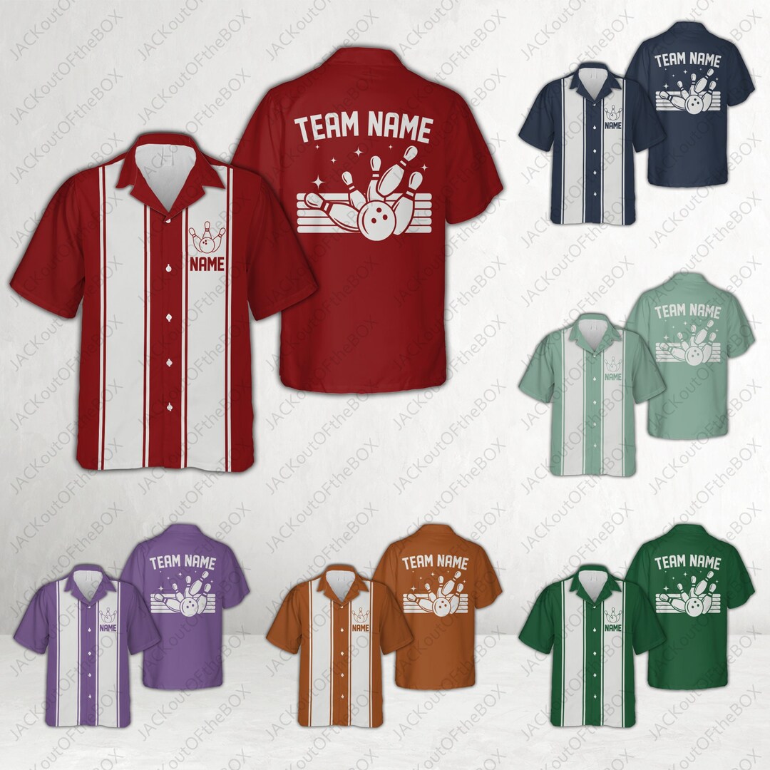 Personalized Retro Bowling Hawaiian Shirt, Custom Name Bowler Button ...