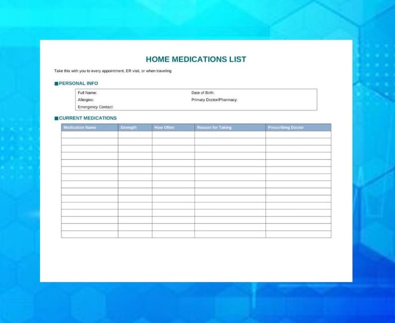Printable Medication Tracker Bundle: Medical List & Wallet Card (PDF ...