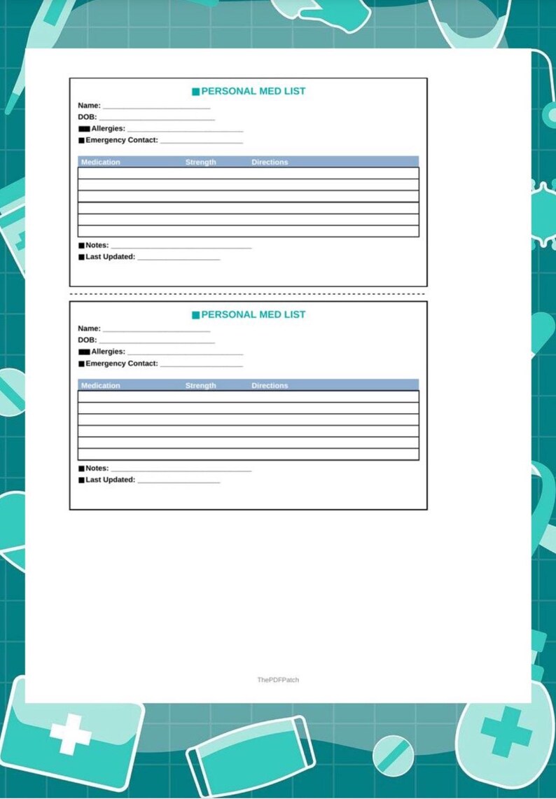 Printable Medication Tracker Bundle: Medical List & Wallet Card (PDF ...