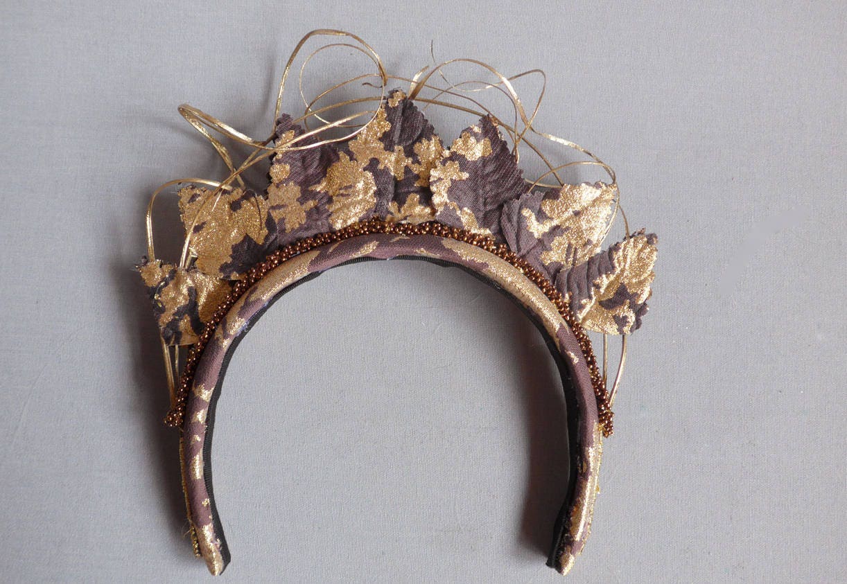 Brown / Copper and Golttone Crown Made With Leaves Beads and - Etsy