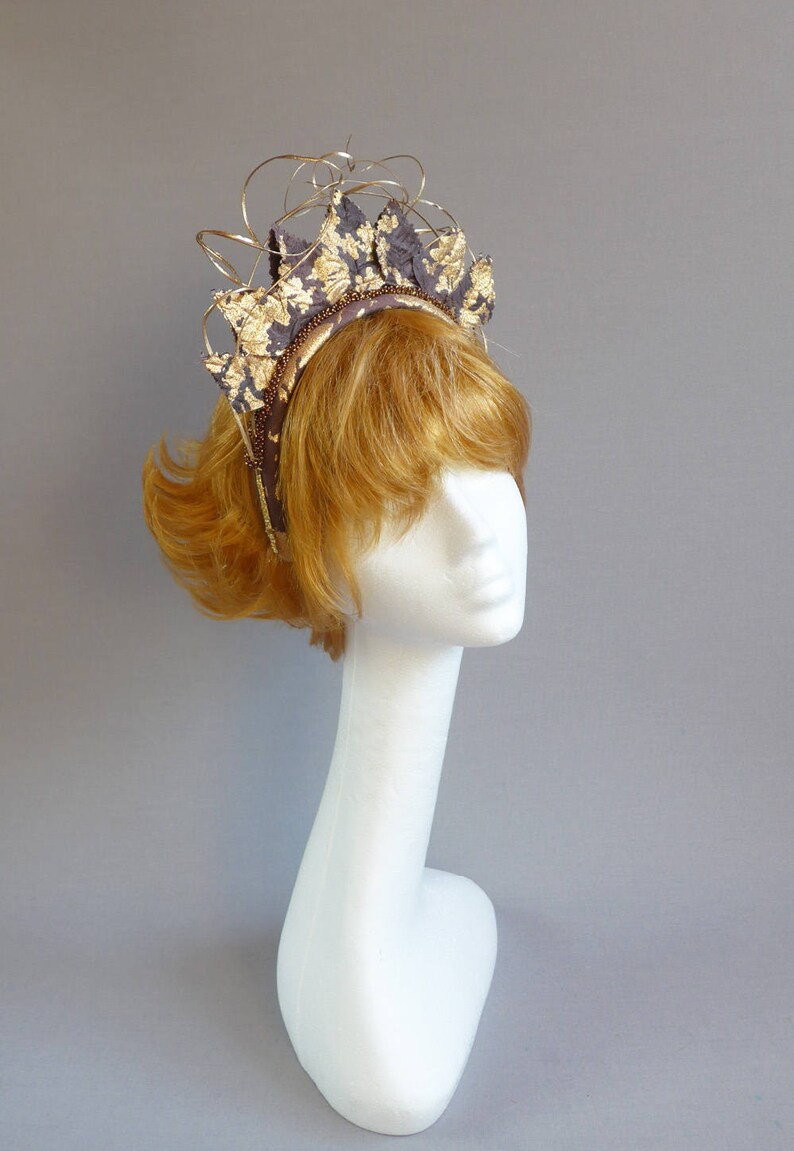 Brown / Copper and Golttone Crown Made With Leaves , Beads and Wood on ...