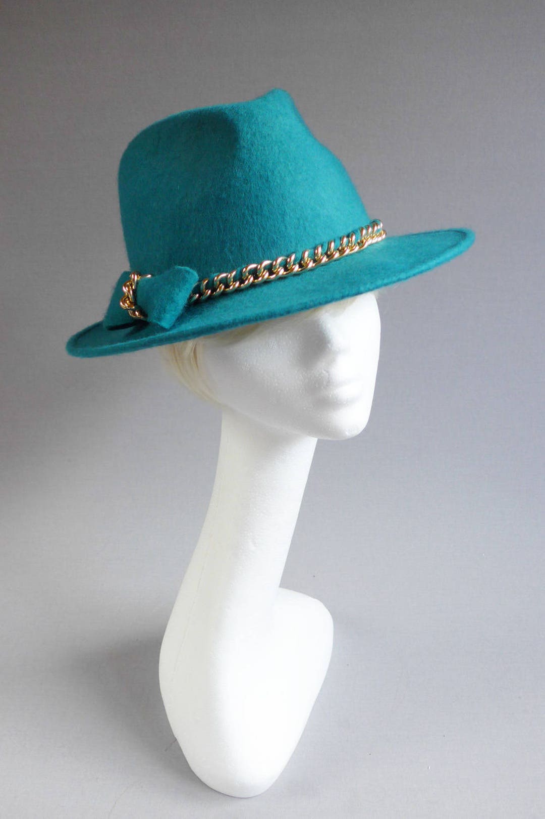 Made With Passion This Bright Jade Felt Trilby Hat With Gold Trim Size ...