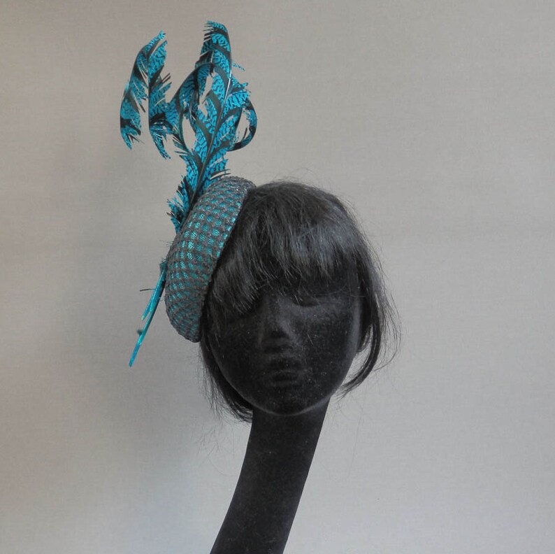 Duth Design Aqua Sinamay Hat Covered With Black Lace and - Etsy
