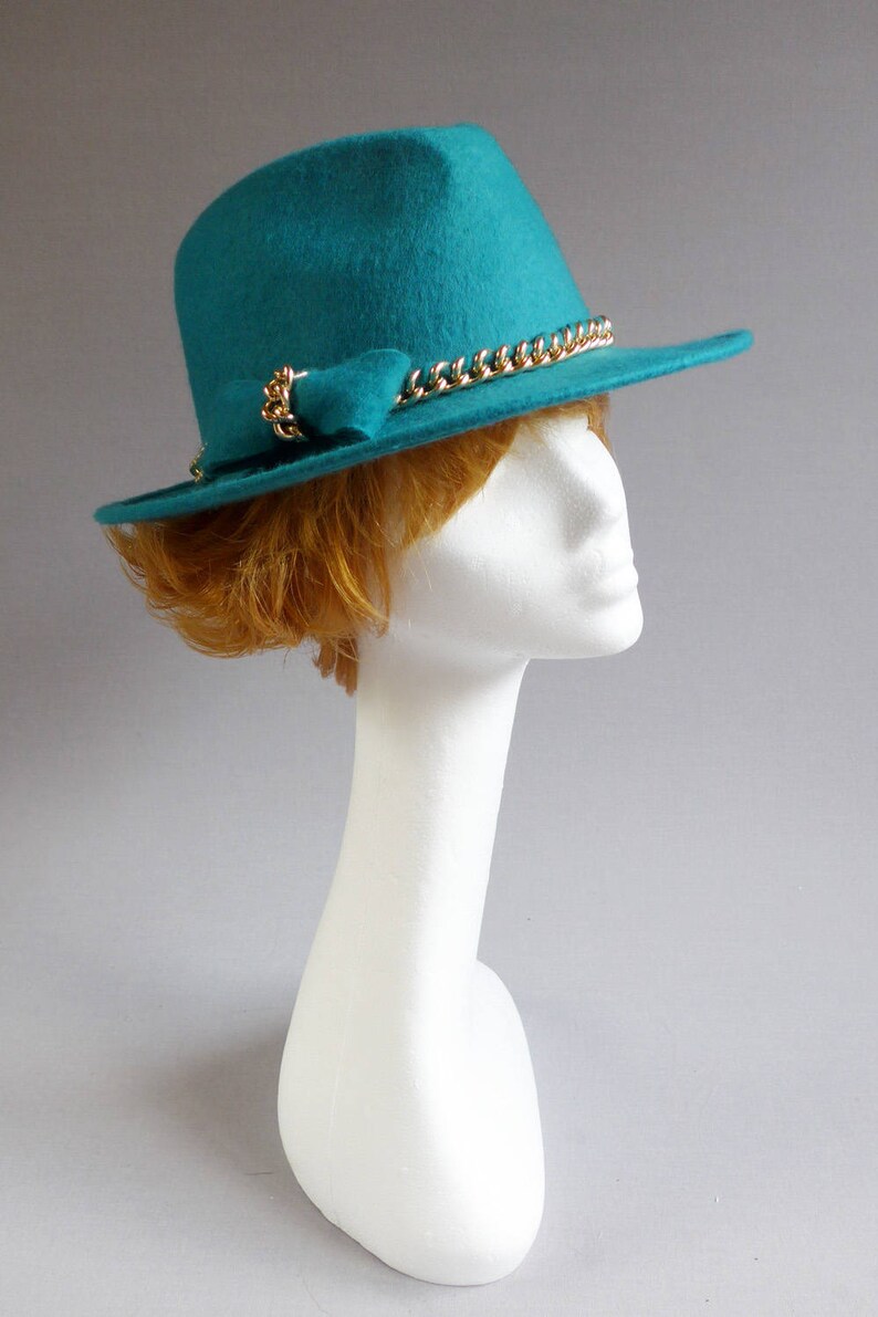 Made With Passion This Bright Jade Felt Trilby Hat With Gold Trim Size ...