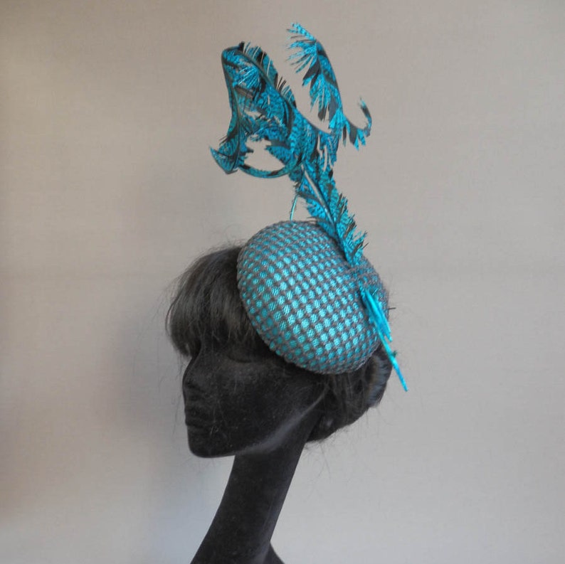 Duth Design Aqua Sinamay Hat Covered With Black Lace and Topped of With ...