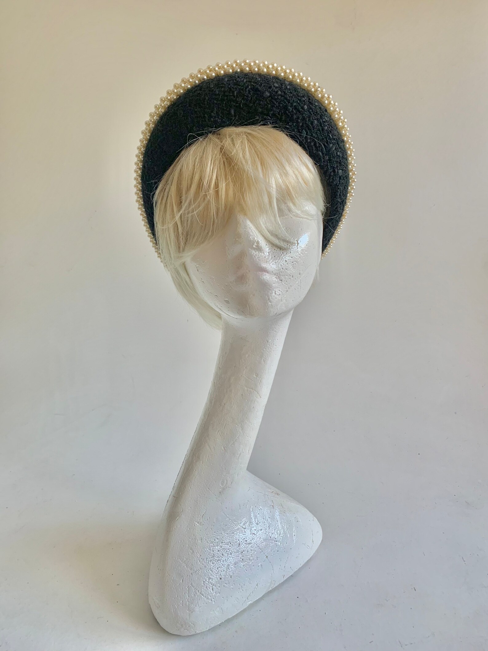 Black Bouclé Halo Hat With Halo Formed Pearl Band - Etsy