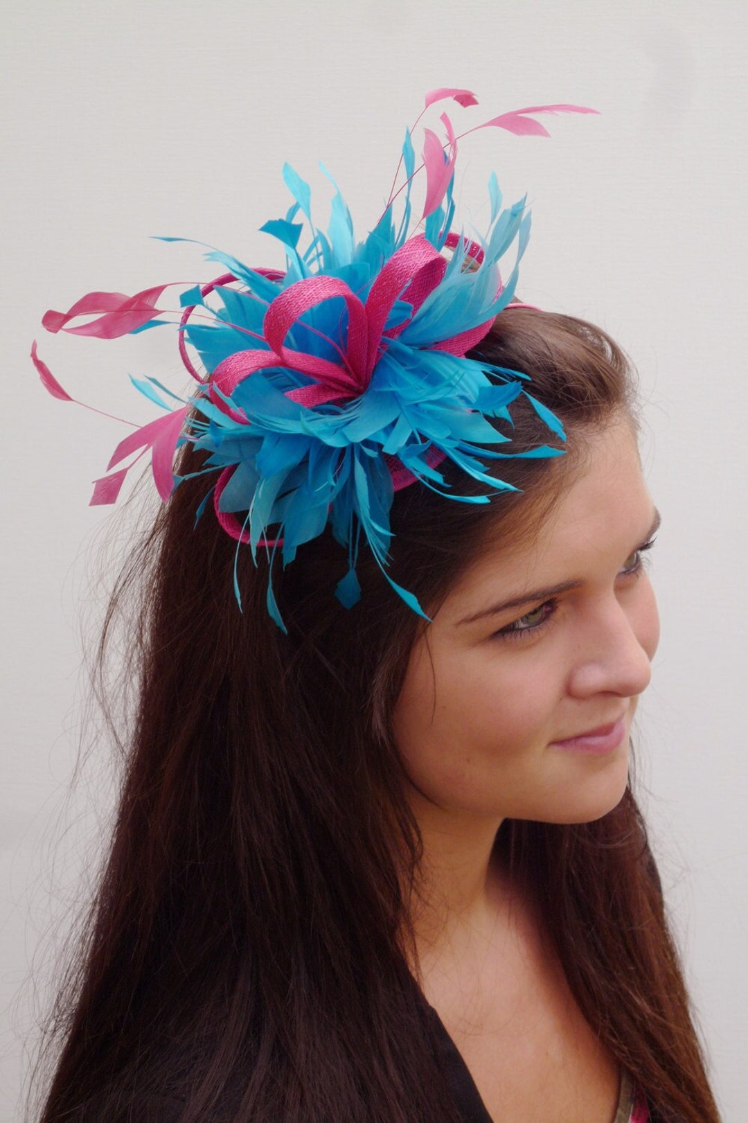 Handmade Sea Blue and Hot Pink Fascinator on Aliceband Sinamay With ...