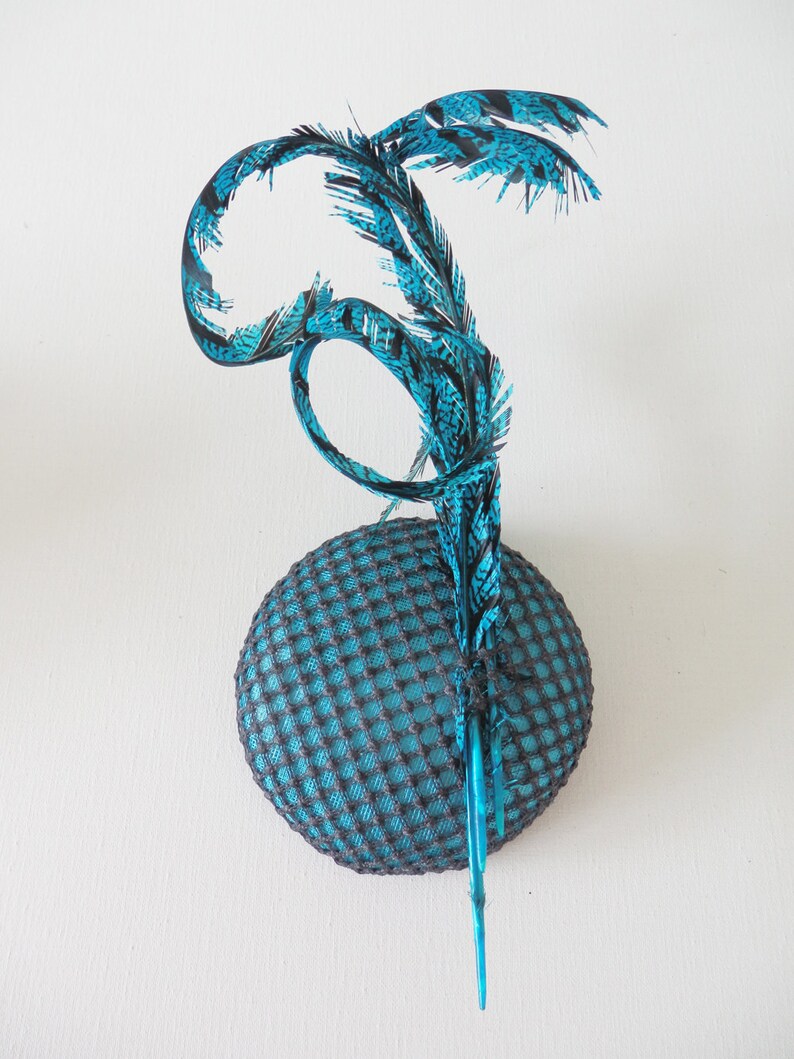 Duth Design Aqua Sinamay Hat Covered With Black Lace and - Etsy