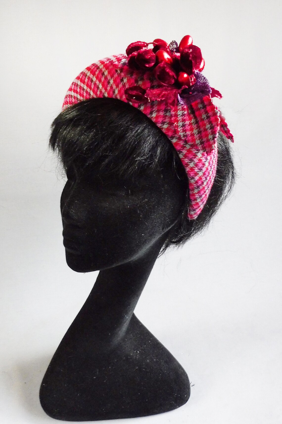 Festive Halo Hat Made of Pink Gray and Burgundy Tweed Fabric - Etsy