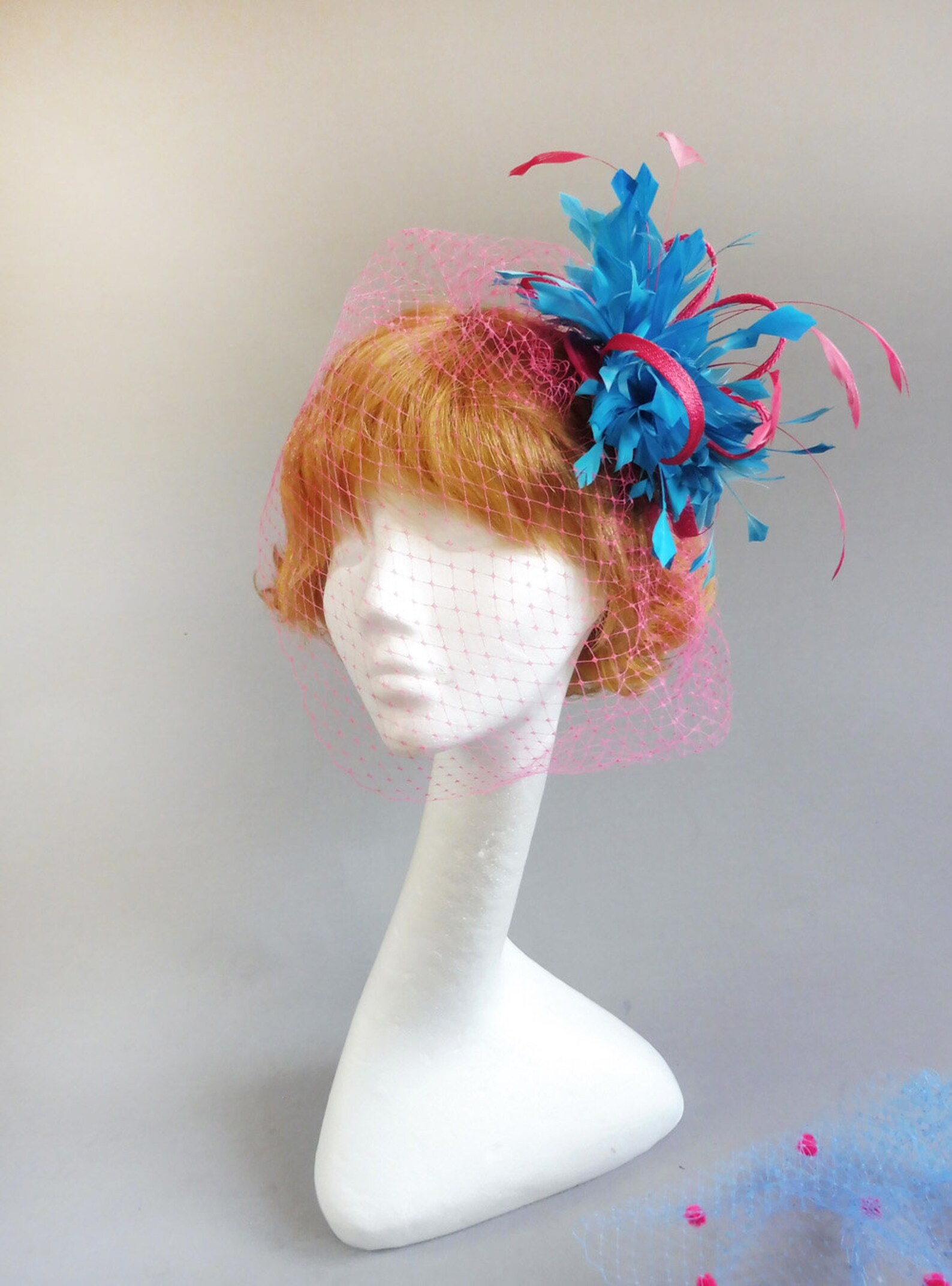 Handmade Sea Blue and Hot Pink Fascinator on Aliceband Sinamay - Etsy