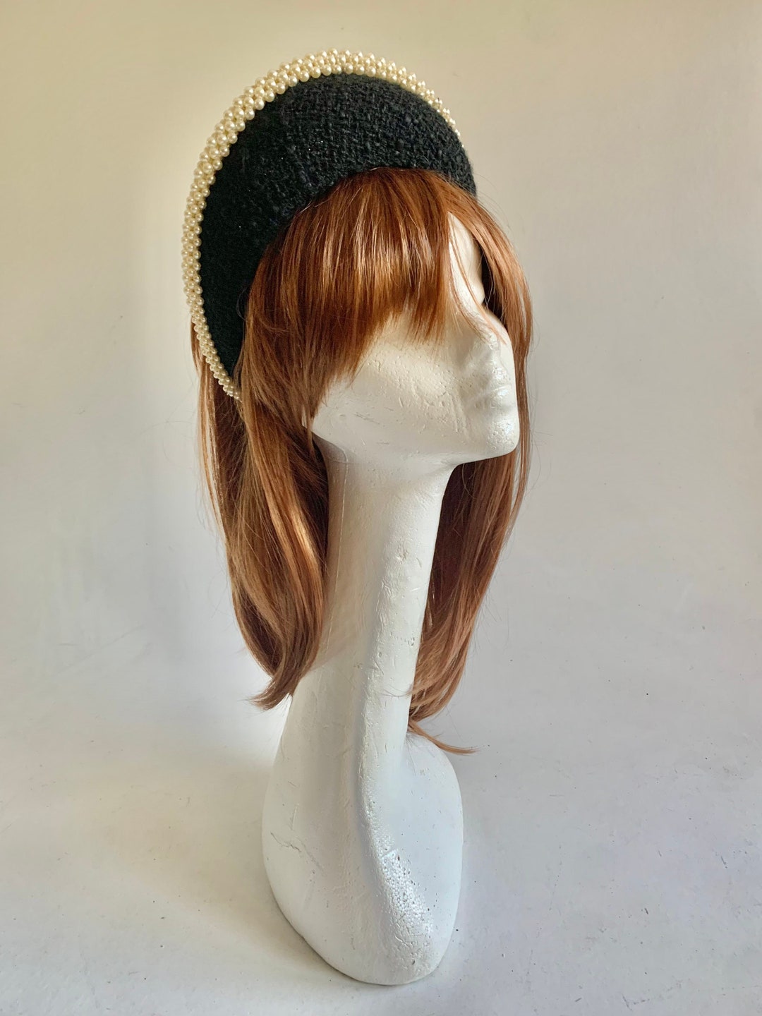 Black Bouclé Halo Hat With Halo Formed Pearl Band - Etsy