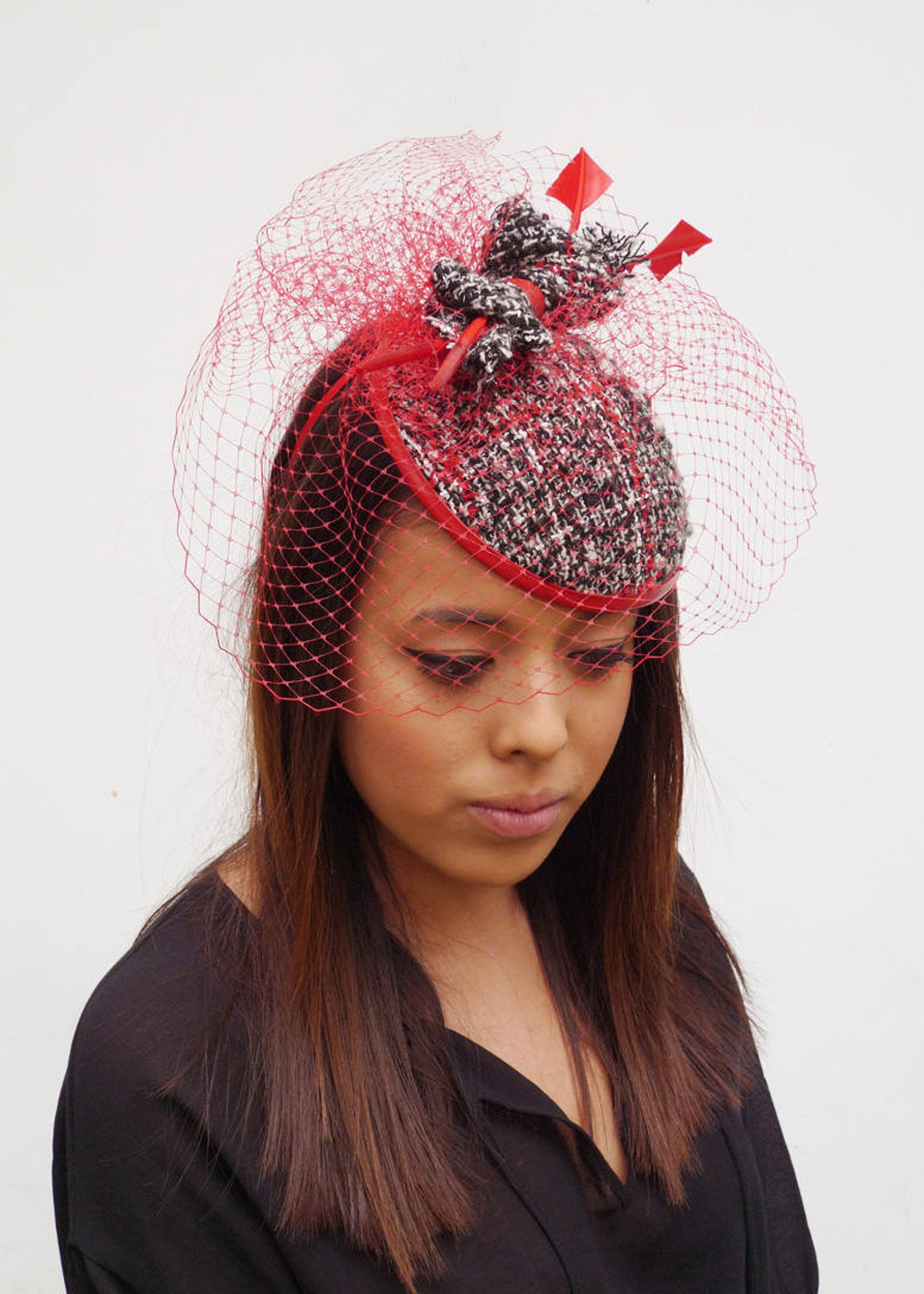 Couture Tweed High Fashion Cocktail Hat Fascinator Black / - Etsy