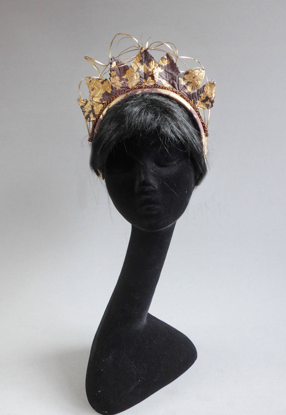 Brown / Copper and Golttone Crown Made With Leaves , Beads and Wood on ...