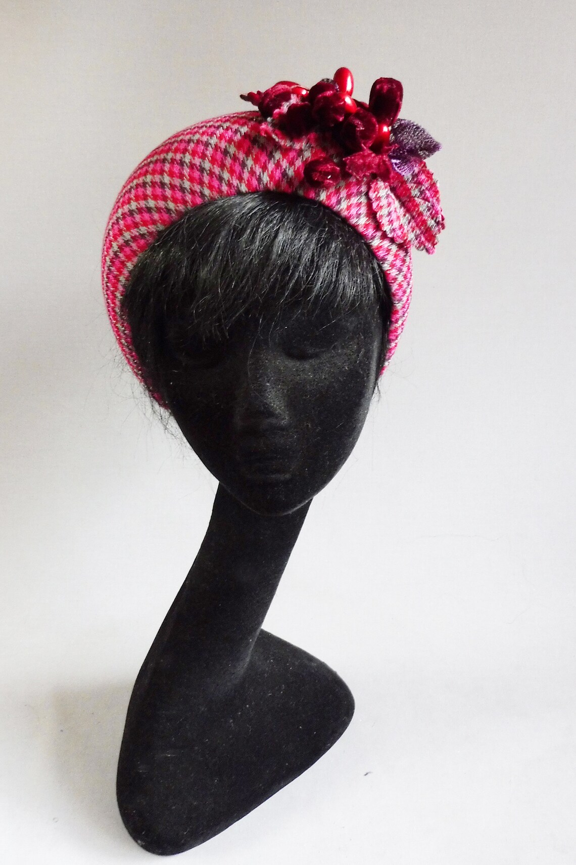 Festive Halo Hat Made of Pink Gray and Burgundy Tweed Fabric - Etsy