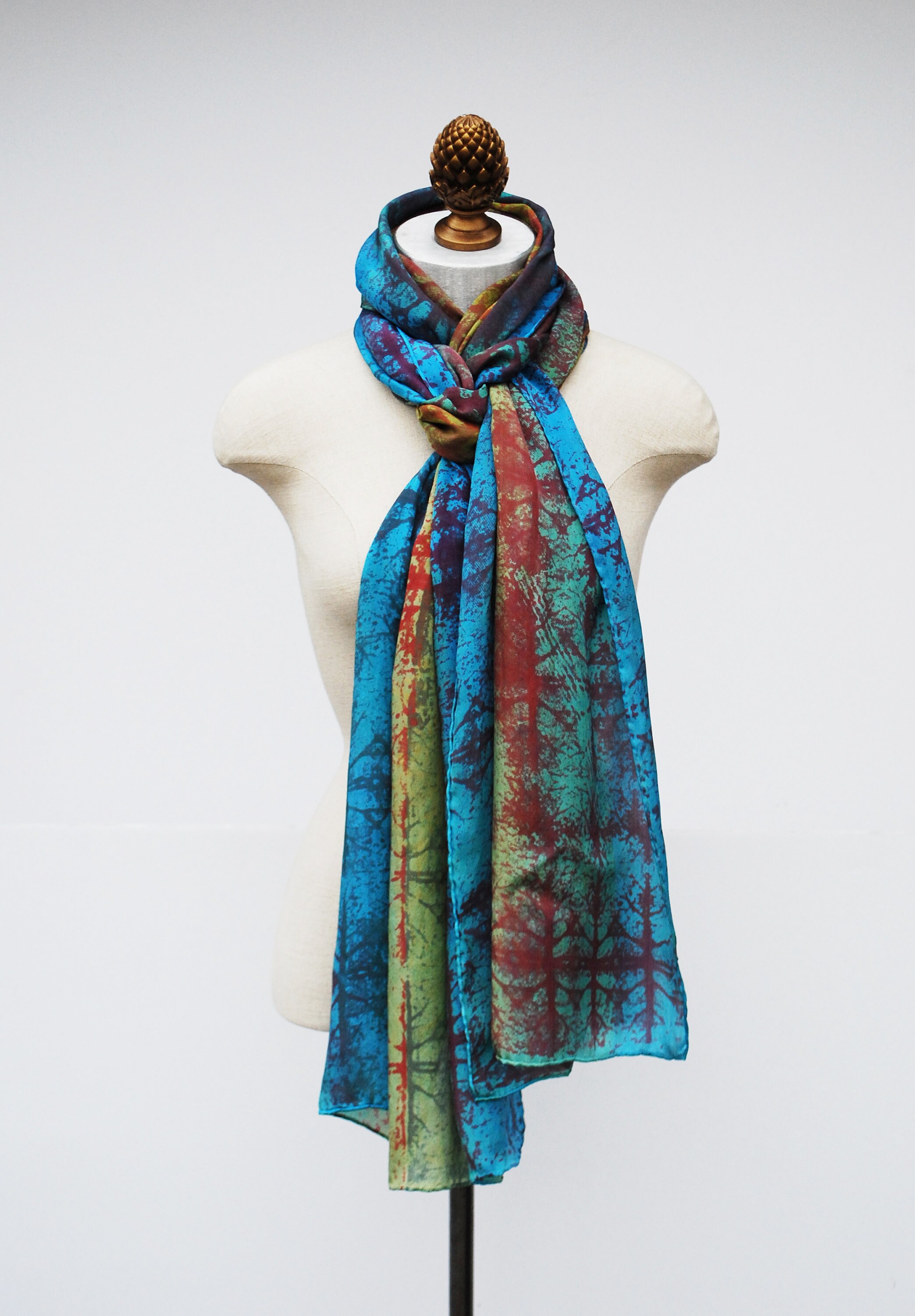 Multi-colored Scarf, Bright Bold Silk Veil, Oversized Hand Printed ...