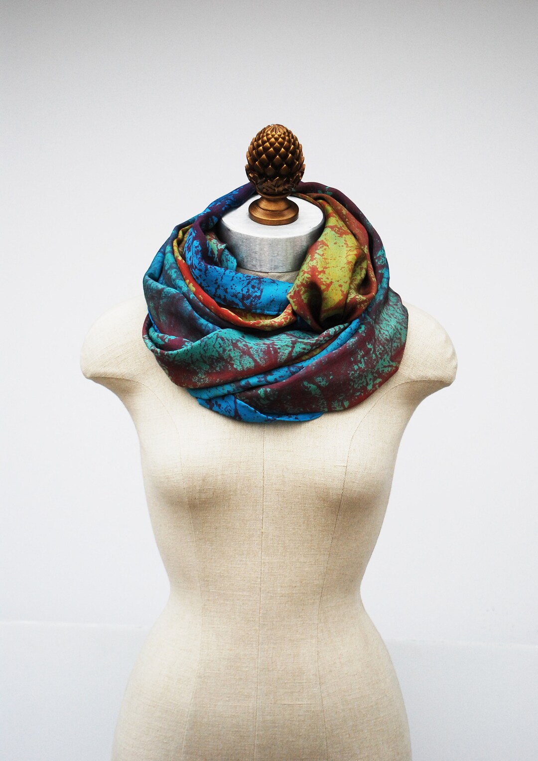 Multi-colored Scarf, Bright Bold Silk Veil, Oversized Hand Printed ...