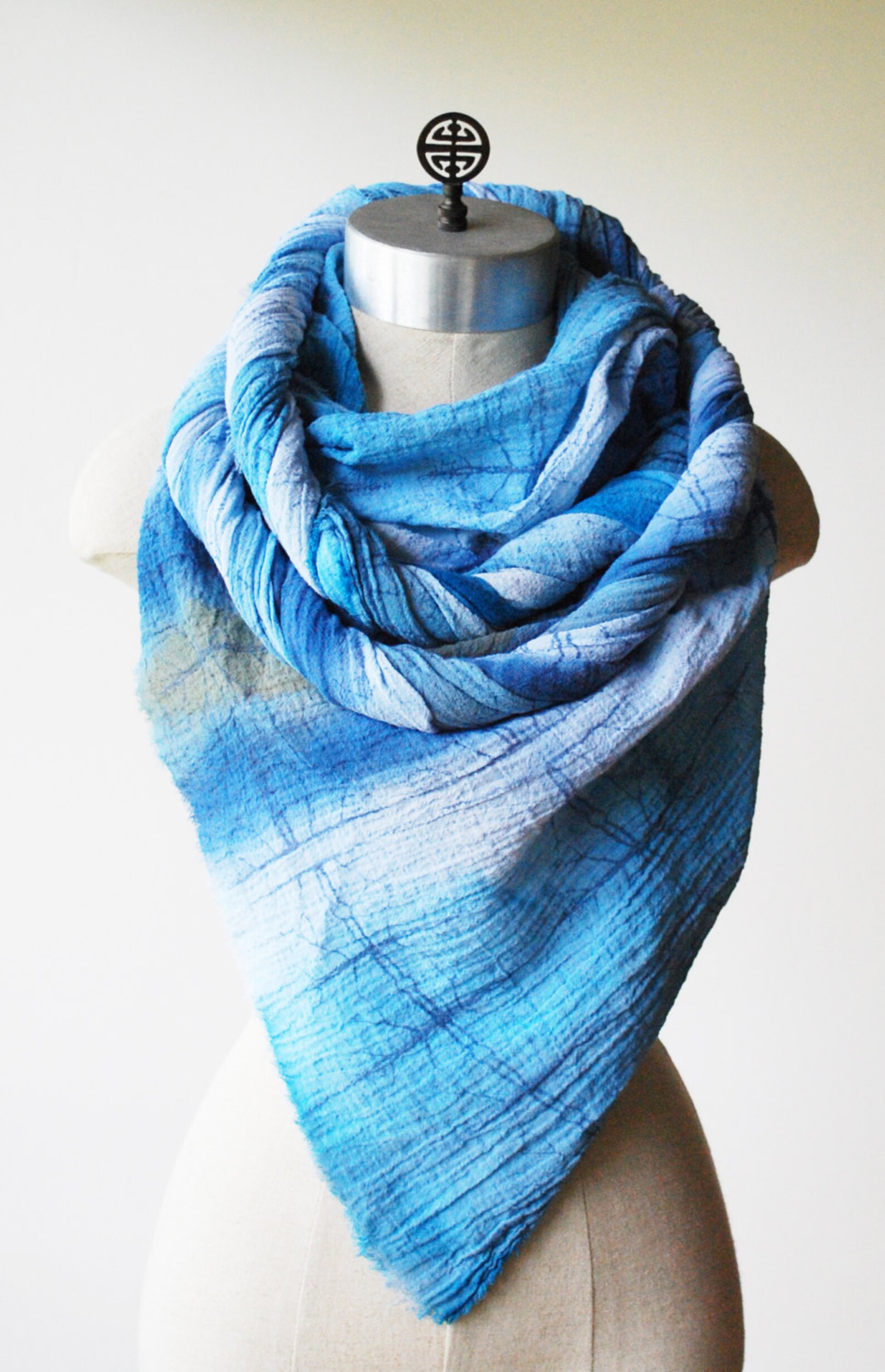 Oversized Shawl, Large Cotton Scarf, Hand Printed Scarf, Faded Blues - Etsy