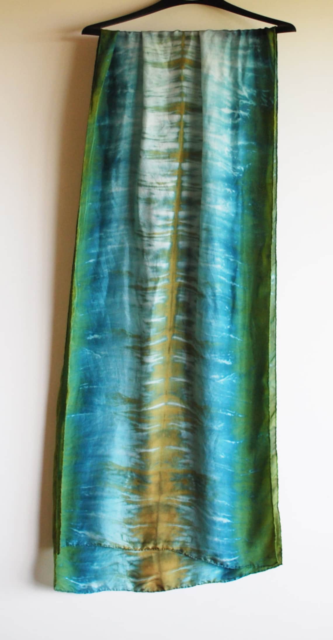 Shibori Dyed Blue Green Silk Scarf Oversized Transitional - Etsy