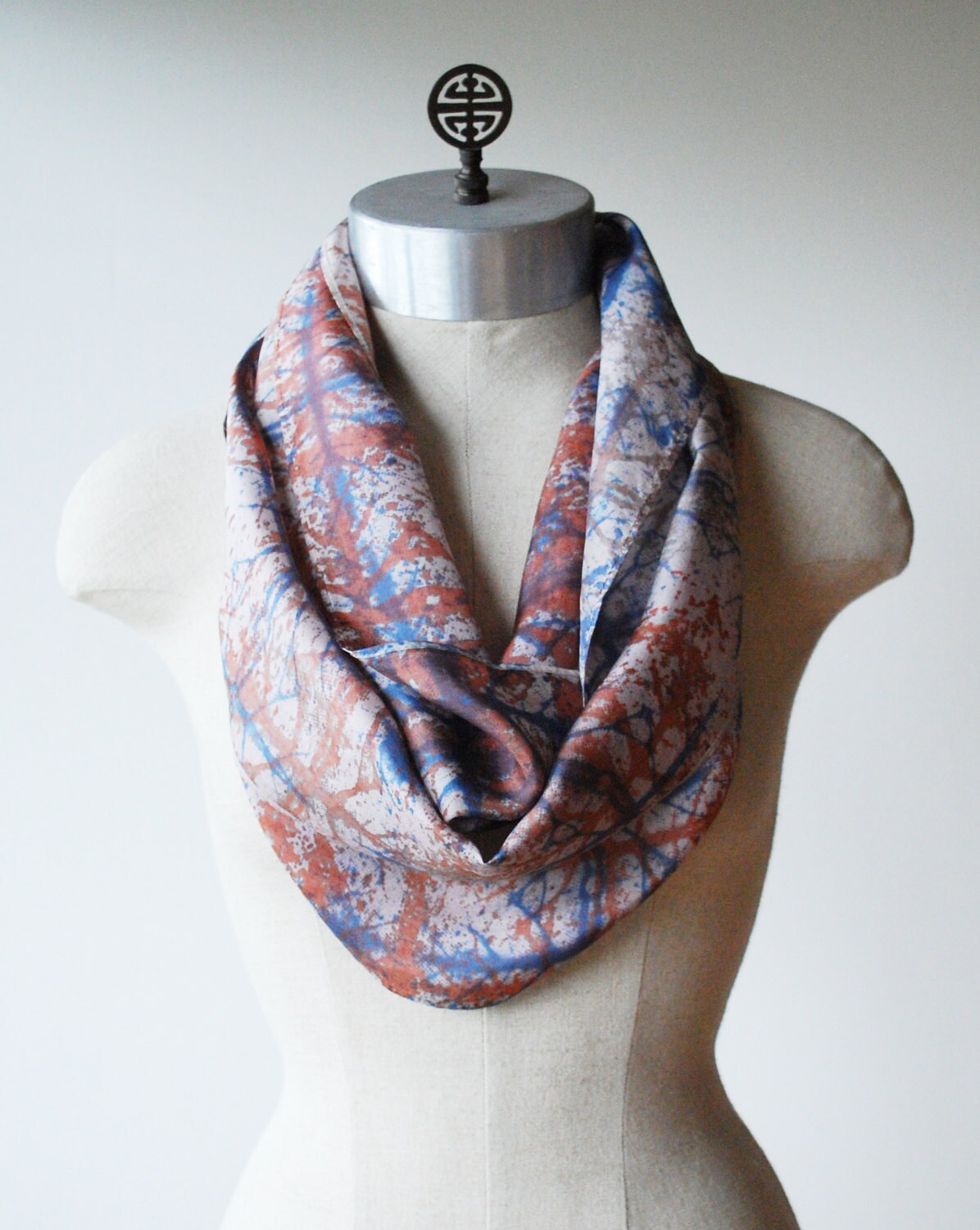 Hand Painted Silk Scarf, Screen Printed Scarf, Navy and Rust Plaid ...