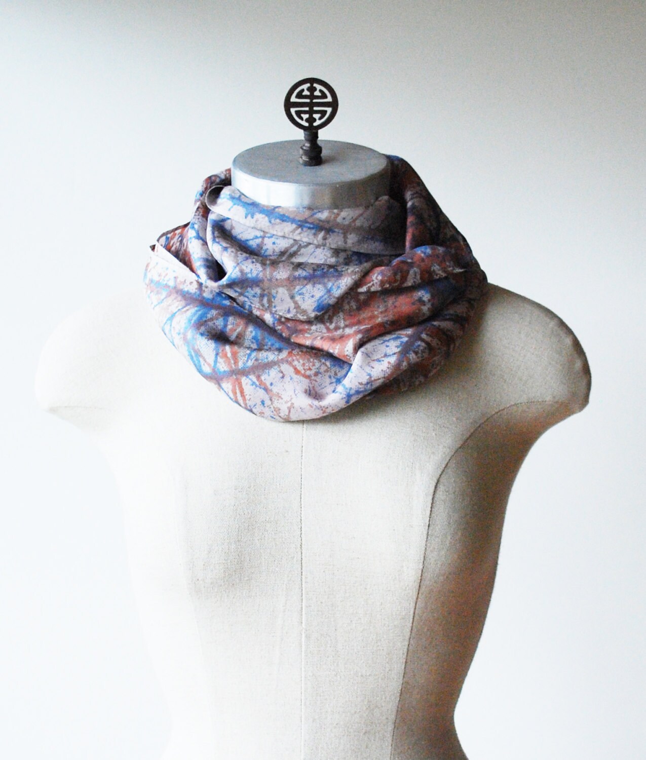 Hand Painted Silk Scarf, Screen Printed Scarf, Navy and Rust Plaid ...