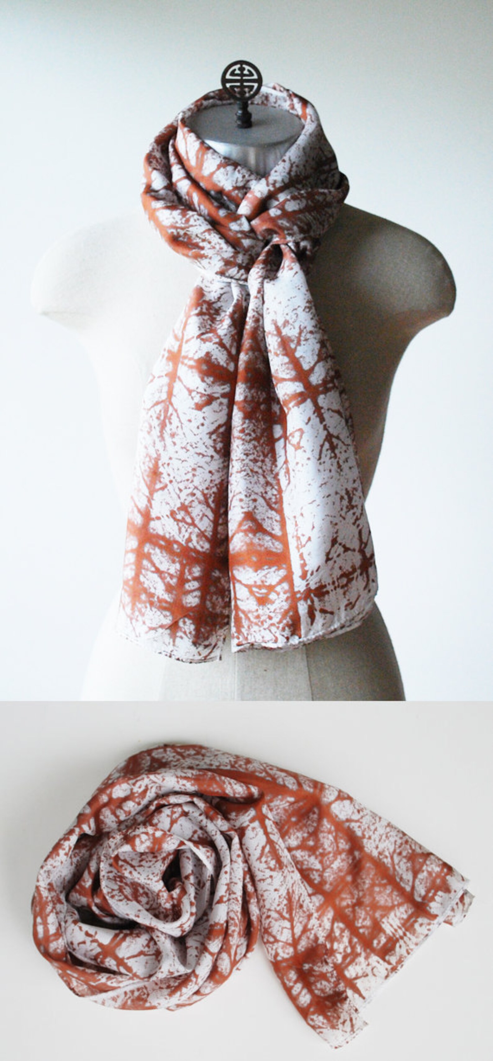 Silk Scarf, Hand Printed, Hand Dyed, Hand Painted, Unique Scarf, Copper ...