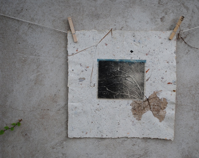 Ooak Etching on Handmade Paper With Leaf - Etsy