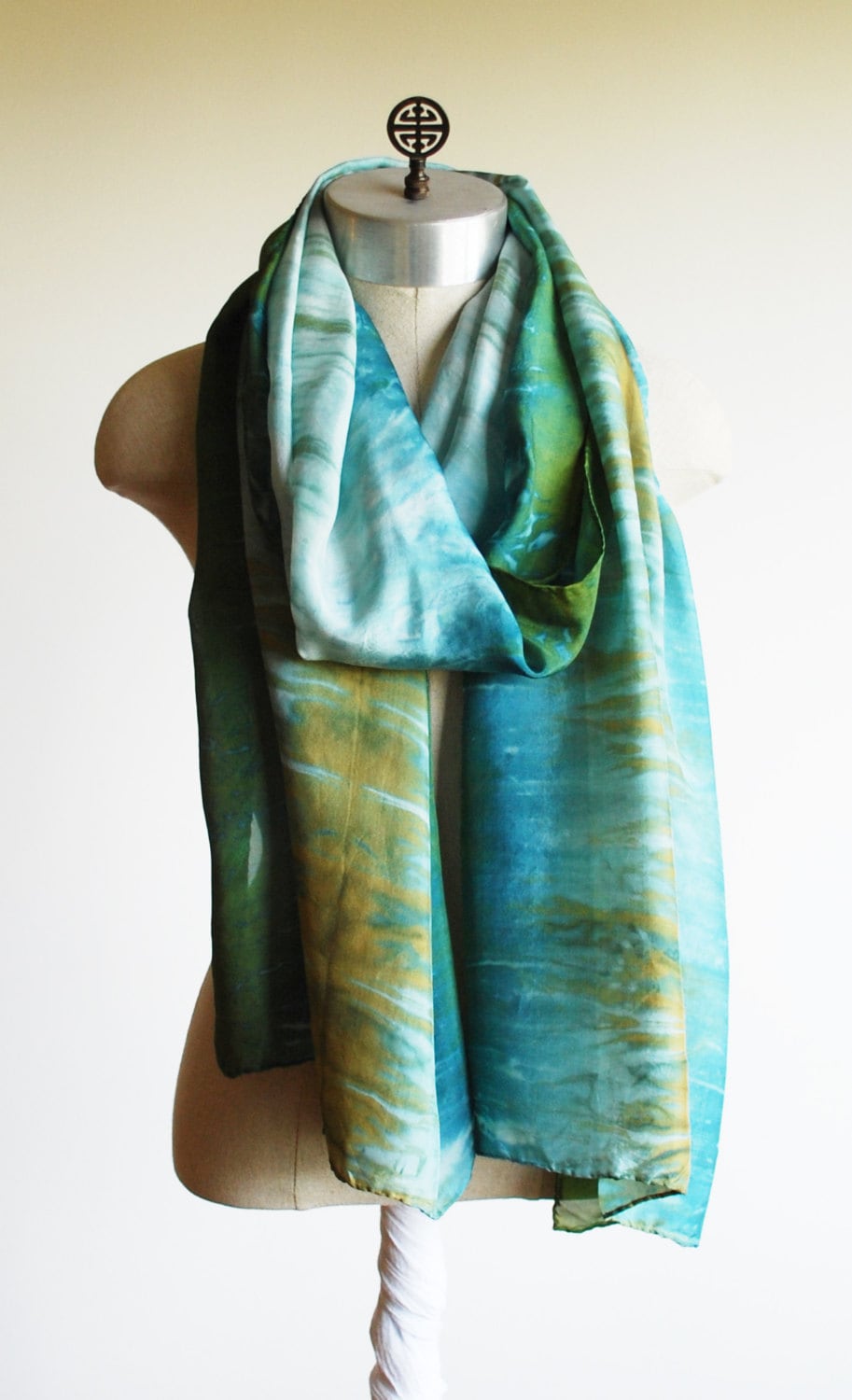 Shibori Dyed Blue Green Silk Scarf Oversized Transitional - Etsy