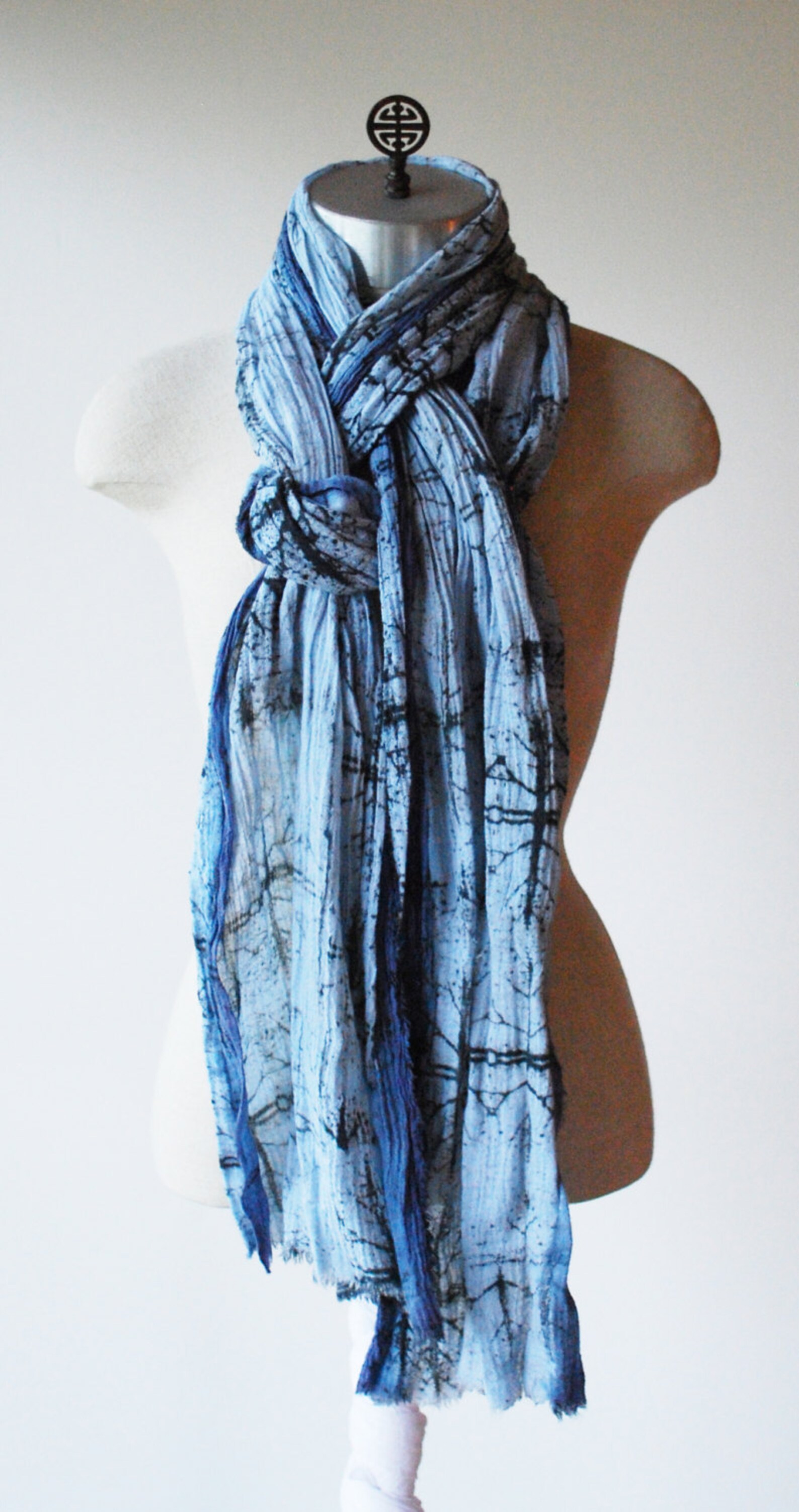 Indigo Scarf, Hand Printed Scarf, Screen Printed Scarf, Boho Fashion ...