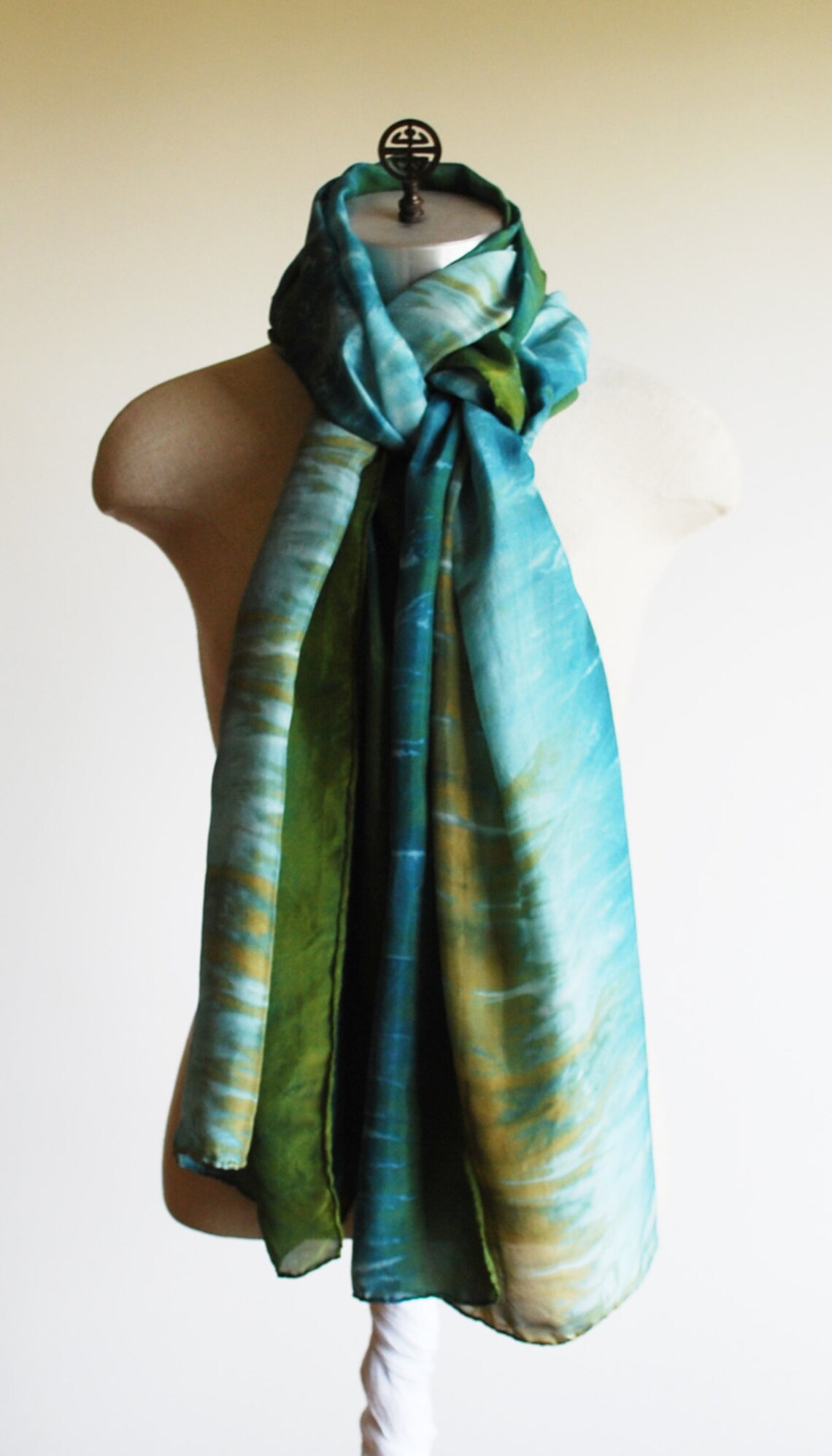 Shibori Dyed Blue Green Silk Scarf Oversized Transitional - Etsy