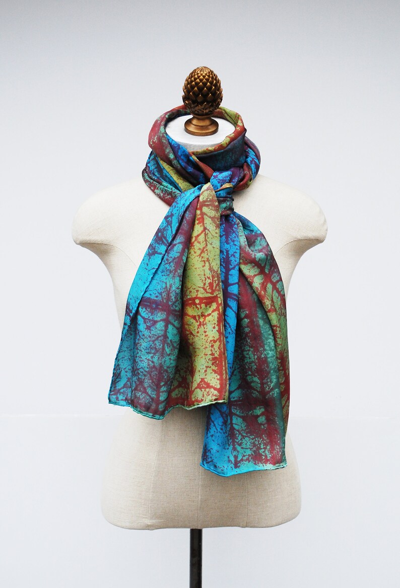 Multi-colored Scarf, Bright Bold Silk Veil, Oversized Hand Printed ...