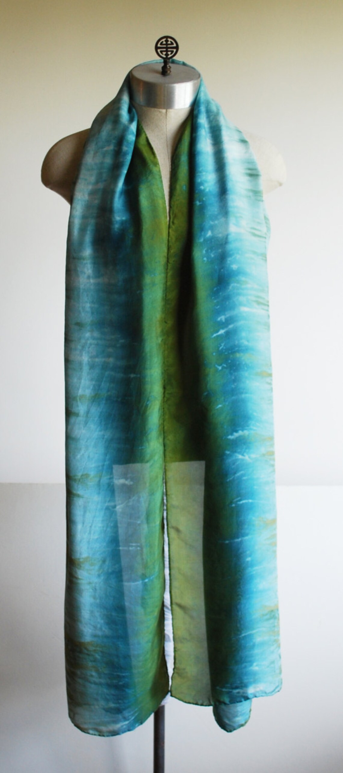 Shibori Dyed Blue Green Silk Scarf Oversized Transitional - Etsy