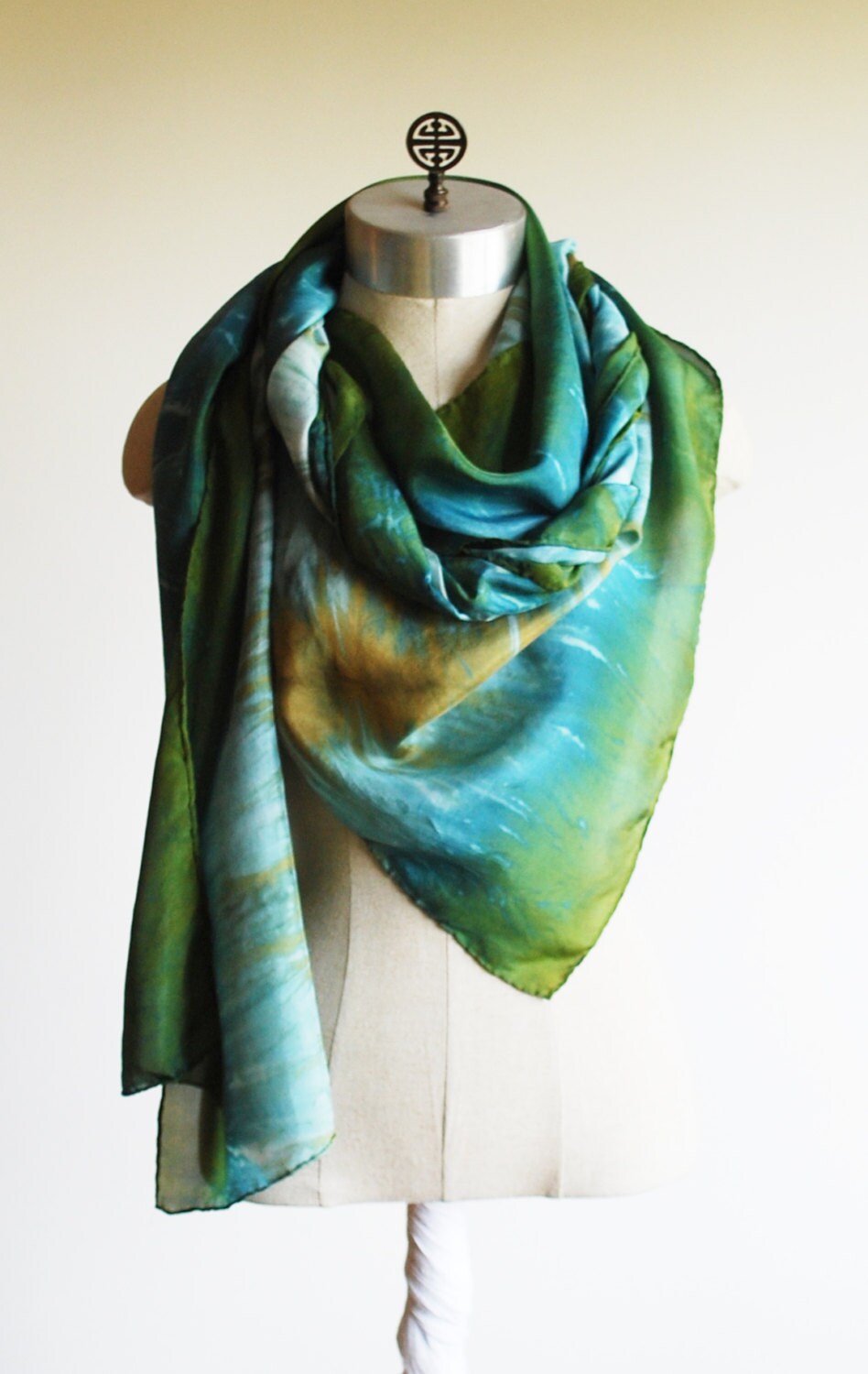 Shibori Dyed Blue Green Silk Scarf Oversized Transitional - Etsy