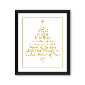 Isaiah 9:6 Gold Christmas Bible Verse Digital Print for Unto Us a Child ...