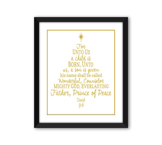 Isaiah 9:6 Gold Christmas Bible Verse Digital Print for Unto | Etsy