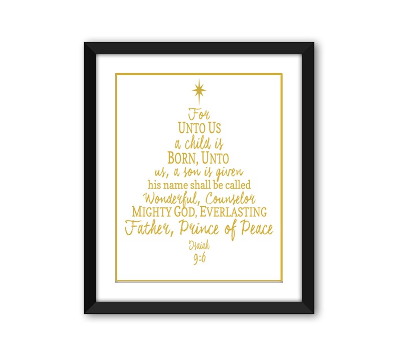 Isaiah 9:6 Gold Christmas Bible Verse Digital Print for Unto Us a Child ...
