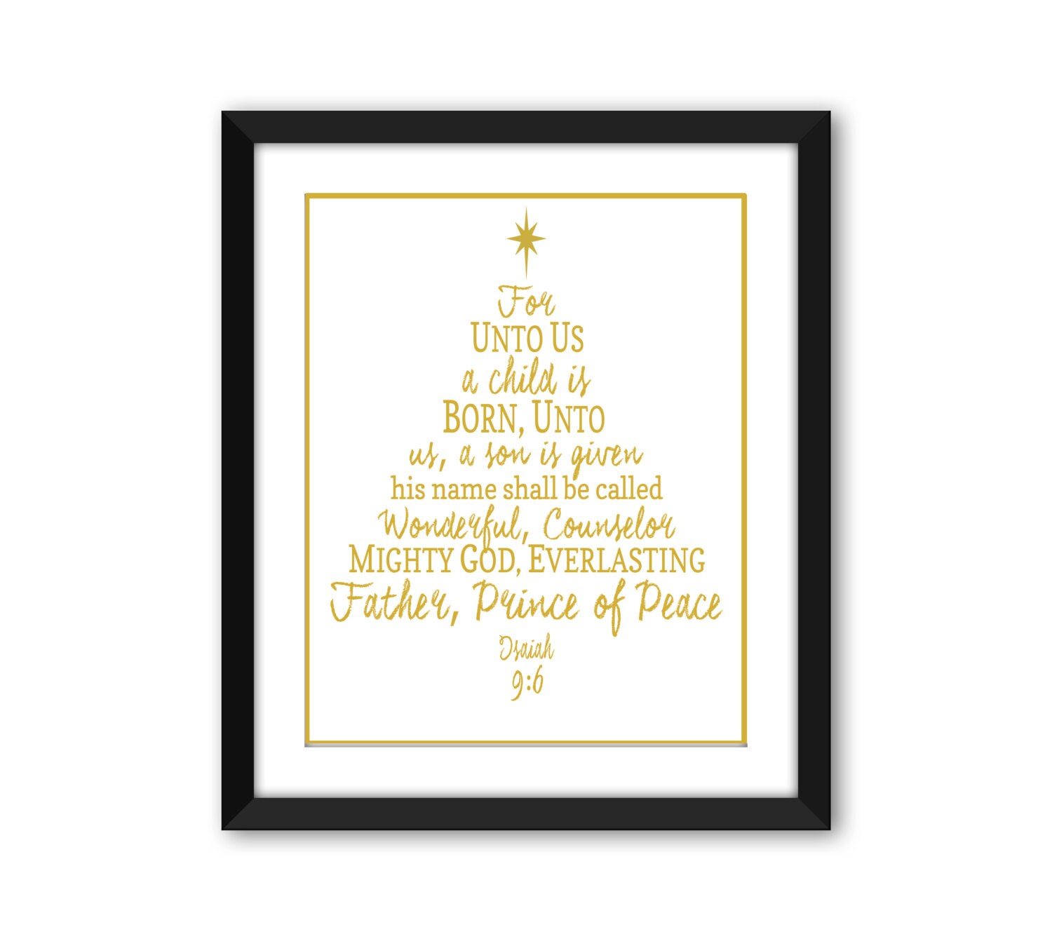 Isaiah 9:6 Gold Christmas Bible Verse Digital Print for Unto Us a Child ...